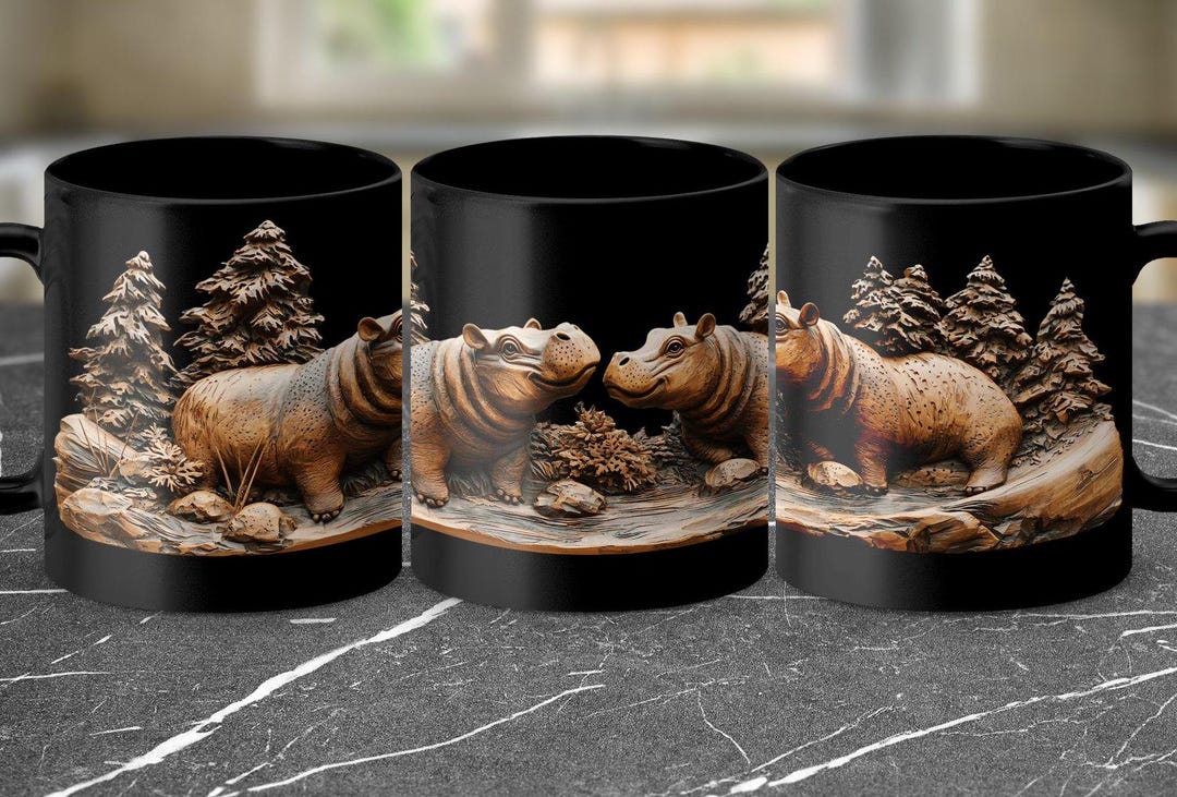 Carved Wooden Pygmy Hippo Mug Unique Hippo Design Kitchen Accessories ...