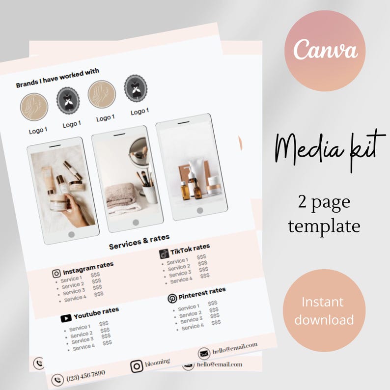 Pink Media Kit Template Canva Rate Sheet Template Instagram Media Kit ...