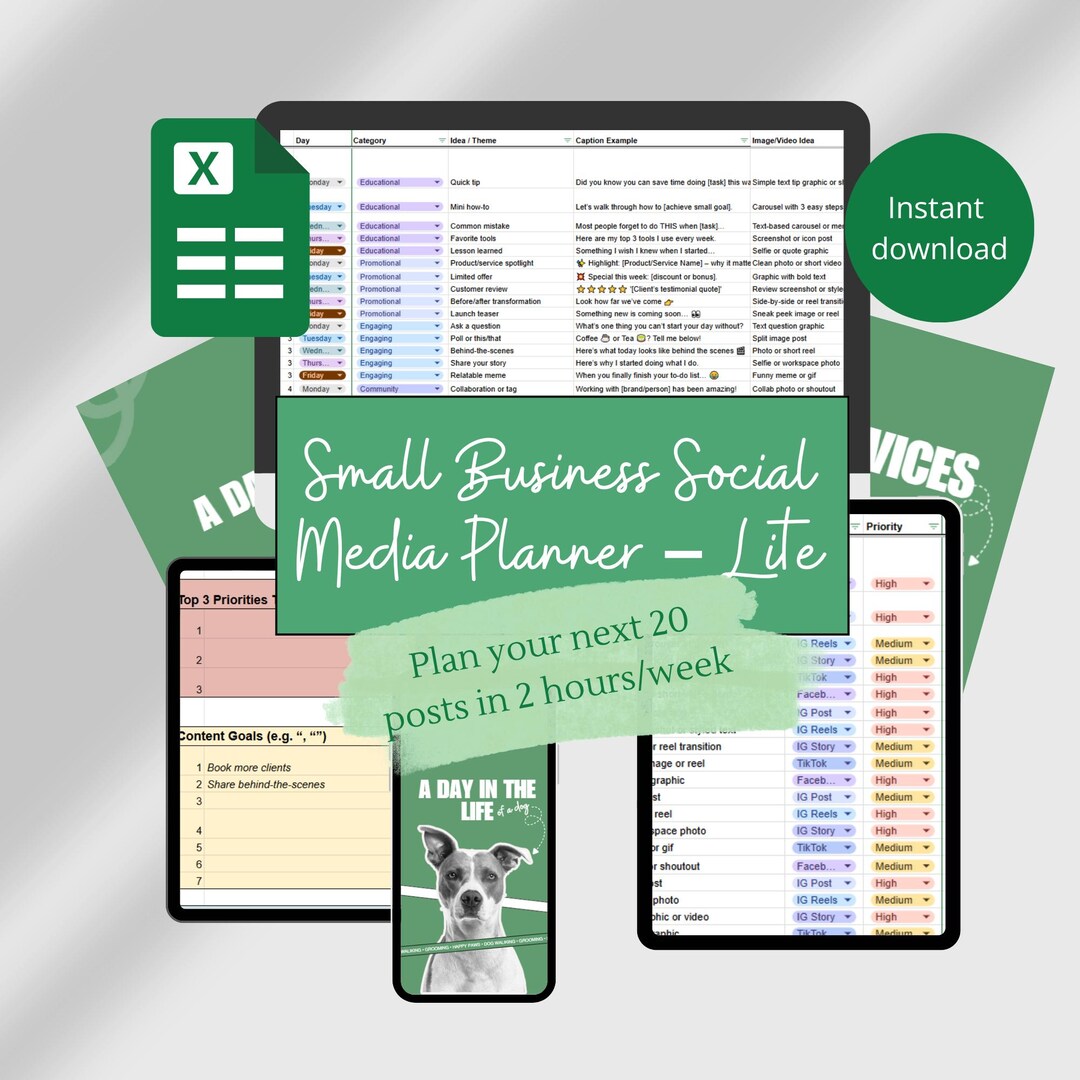 Monthly Social Media Planner Google Sheets Template Content Calendar ...