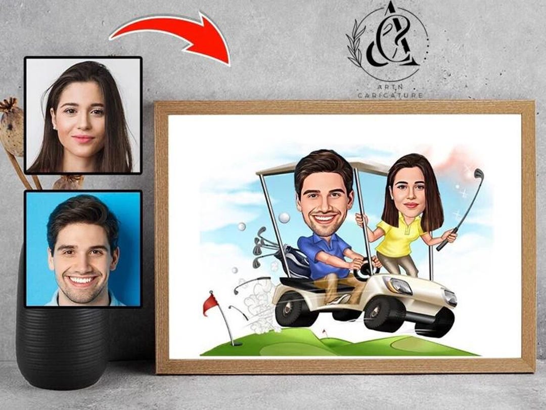 Custom Golfer Couple Cartoon Portrait, Golfer Couple Portrait, Gift for ...