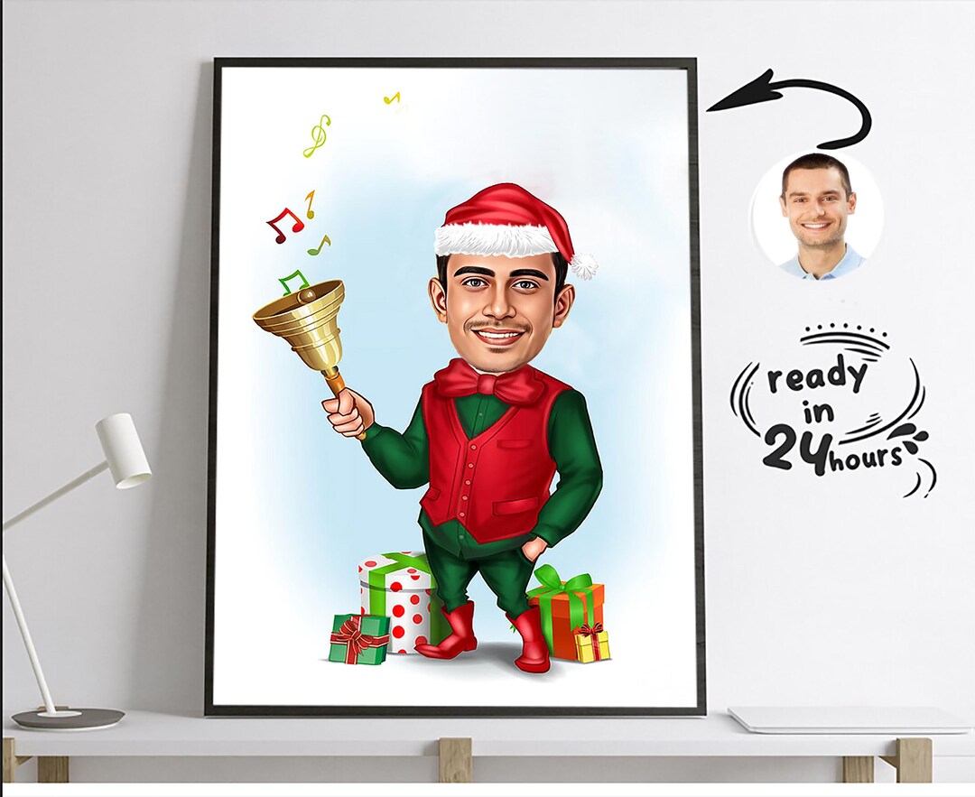 Personalized Santa Christmas Caricature Art, Funny Holiday Cartoon ...