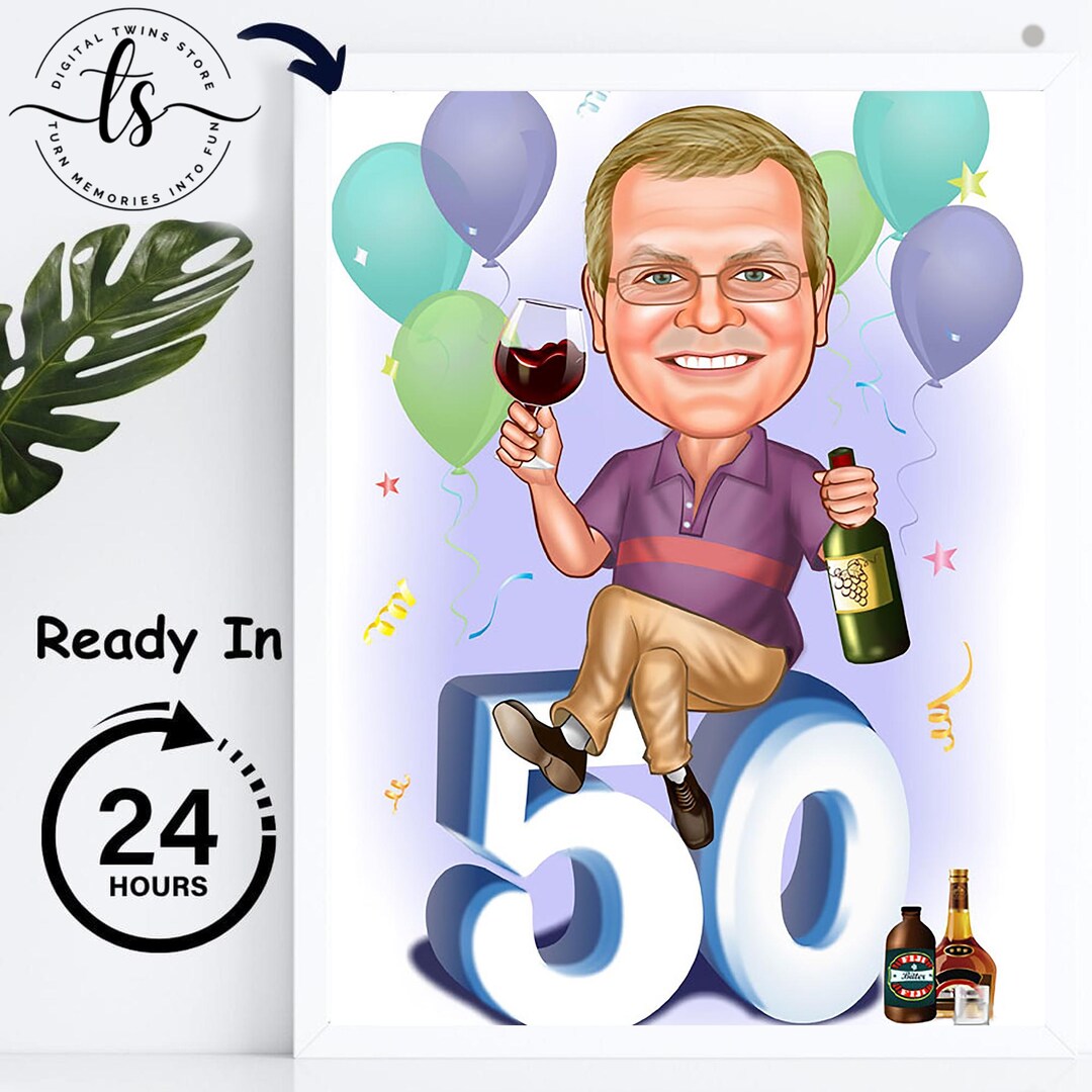 50th Birthday Caricature, Special Day Caricature, Photo to Cartoon ...