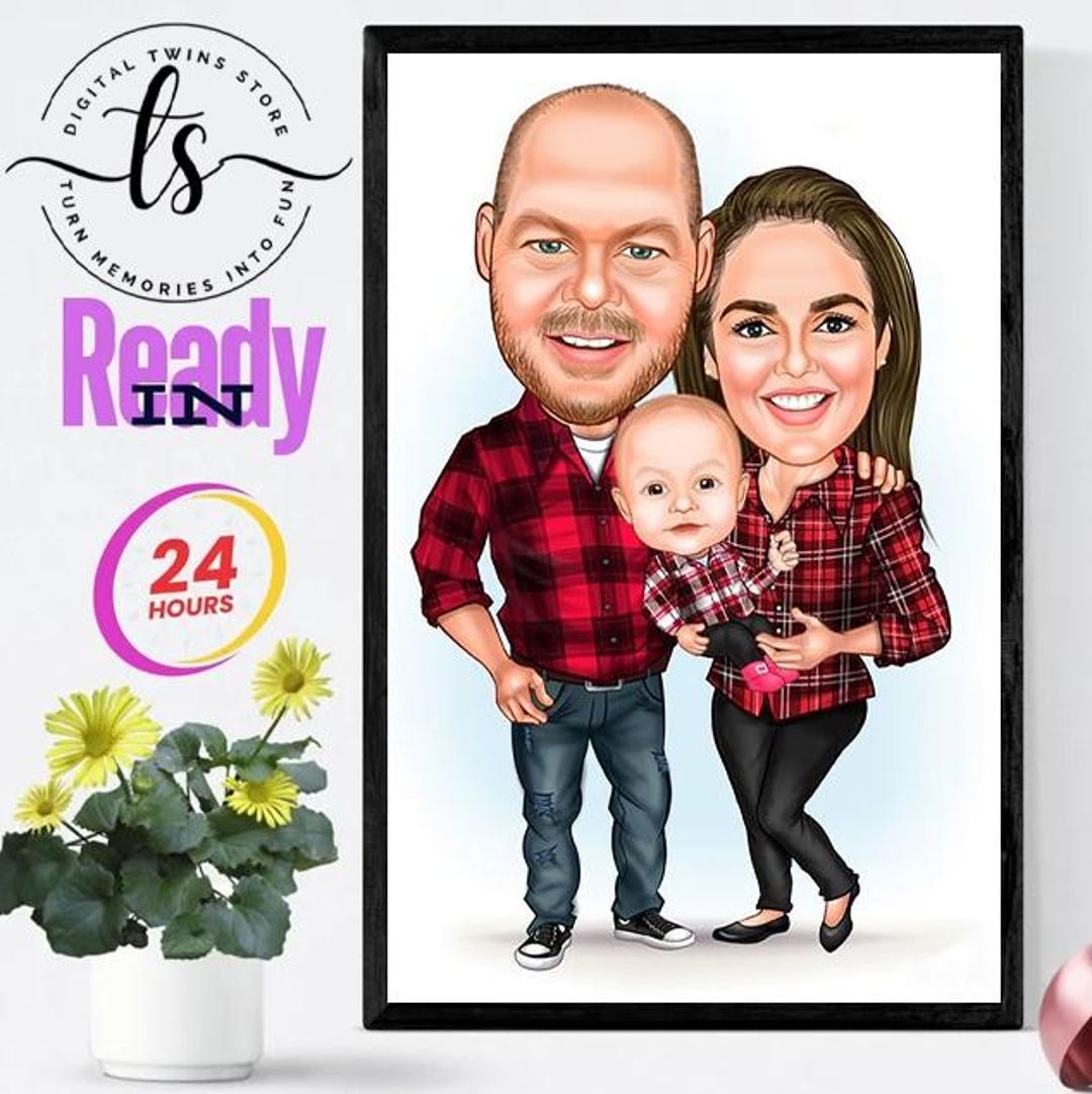 Custom Family Cartoon Portrait, Custom Family Caricature, Gift for ...