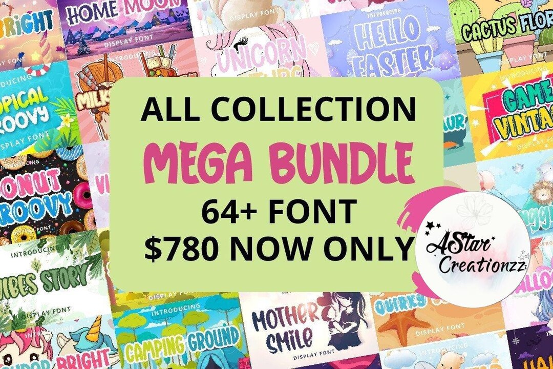 65 Cute Fonts MEGA Bundle - Logo, Wedding, Cricut & Procreate Fonts ...