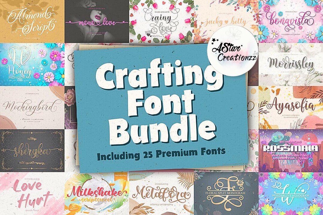 Font Bundle, Craft Font Bundle, Script Font, Handwritten Fonts, Canva ...