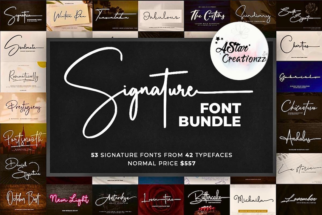 Signature Font Bundle: 53 Modern Fonts for Cricut, Procreate (TTF, OTF ...