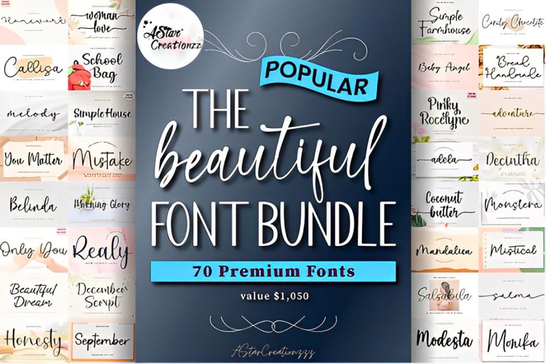 70 Premium Handwritten Fonts – Beautiful Script Font Bundle - Etsy