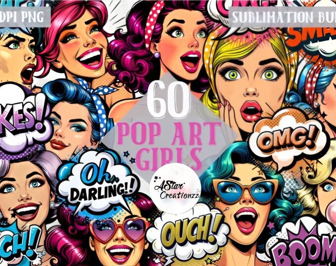 Popart Girl Clipart Retro Comic Book Woman Clipart Bundle Retro Pop ...