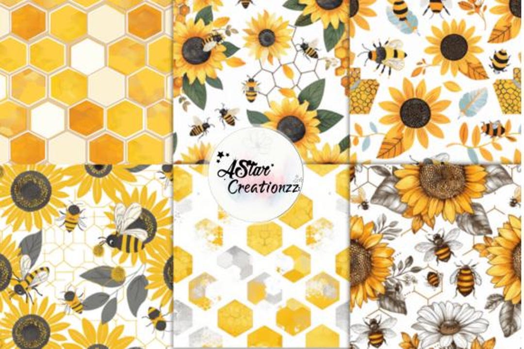 Sunflower Honey Bee Digital Paper Pack: Seamless Floral JPG Patterns ...