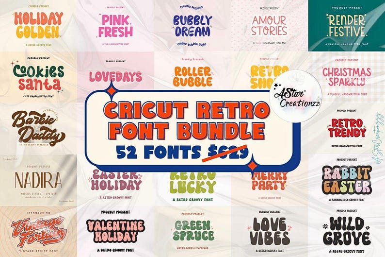 Retro Font Bundle: 52 Groovy Fonts With Commercial License - Etsy