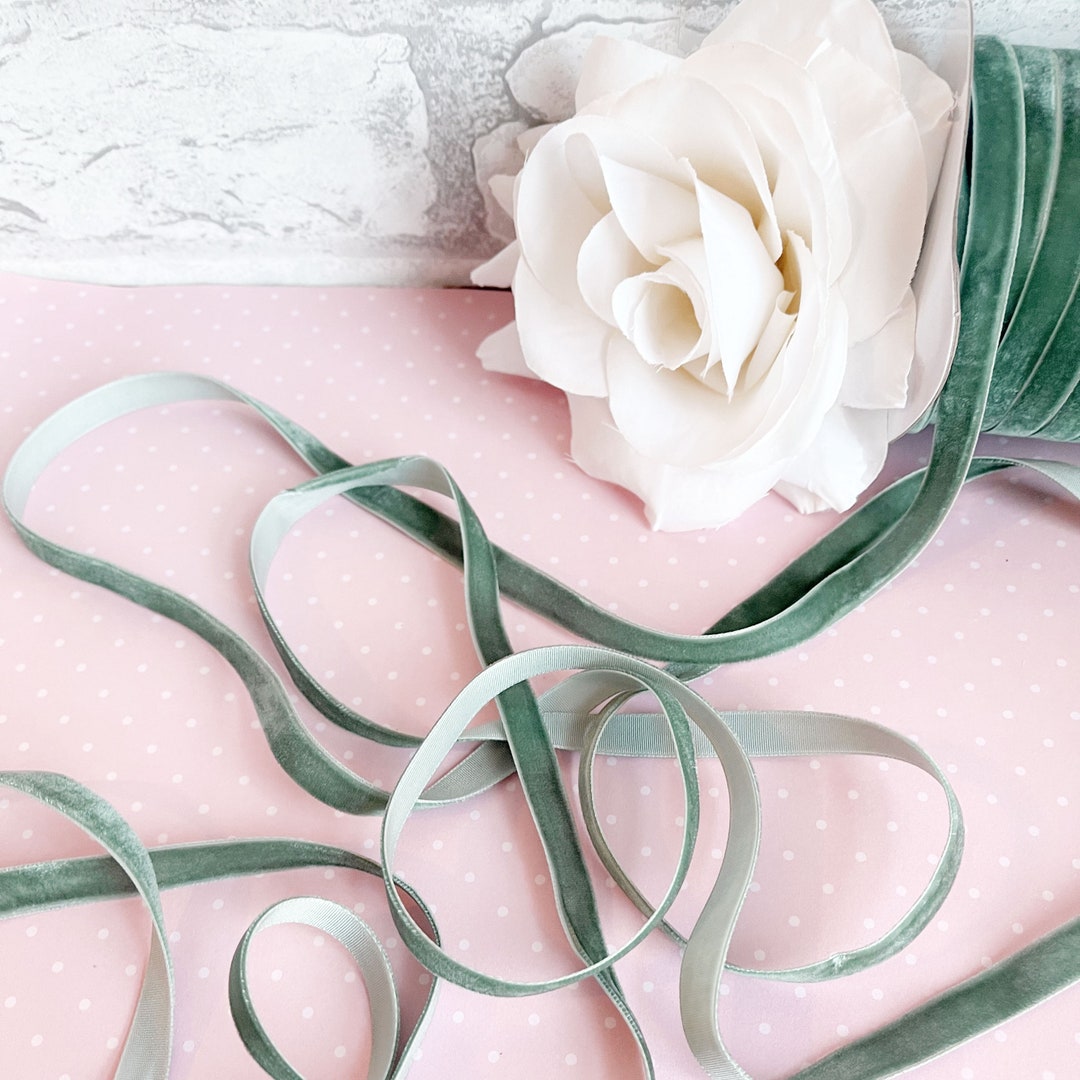 3/8" WINTER SAGE Green Silky Velvet Ribbon 5 Yard Increments Buy More ...