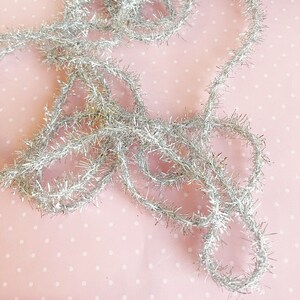 5 Yards Glittery Vintage Style 1/2" SILVER Tinsel Garland Trim Ribbon ...