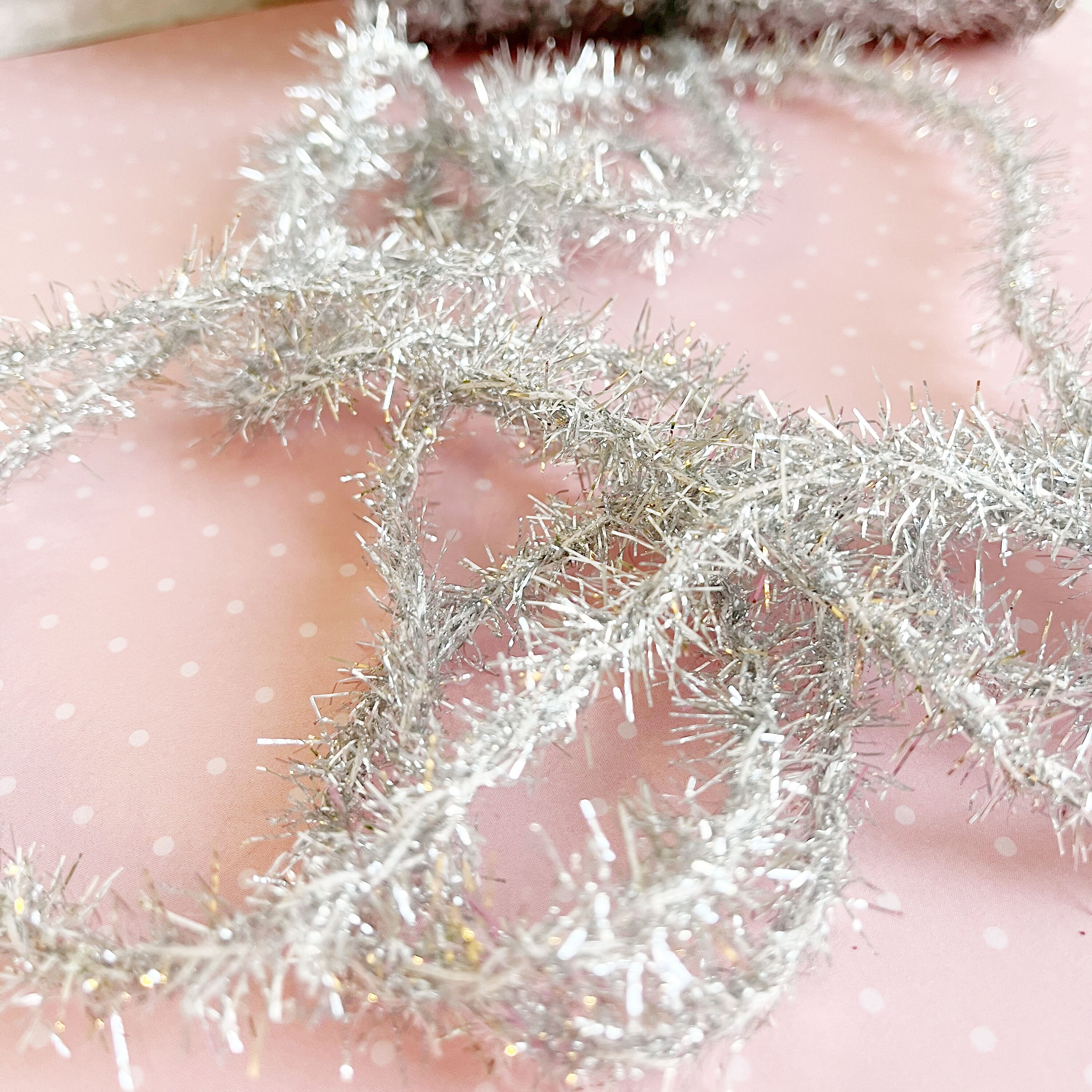 5 Yards Glittery Vintage Style 1/2" SILVER Tinsel Garland Trim Ribbon ...