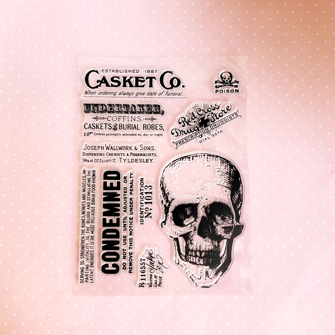 8" X 6" Silicone Clear Skull & Casket Co. Rubber Stamp SET Condemned ...