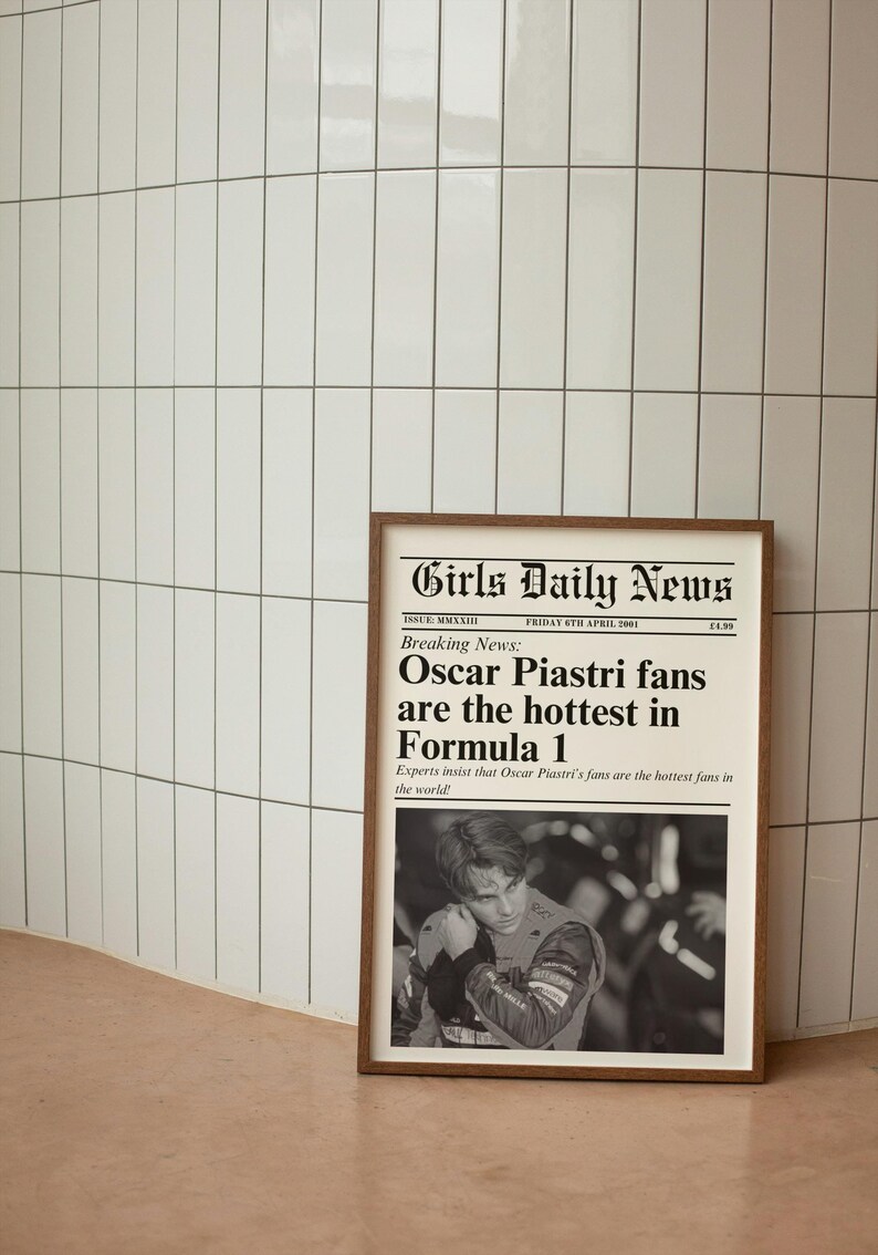 Oscar Piastri F1 Newspaper Print: Formula One Fan Gift - Etsy