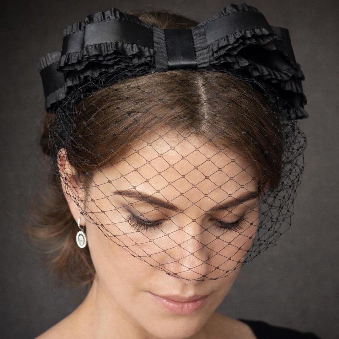 Black Triple Bow Ruffle Headband Birdcage Veil • Gothic Wedding ...