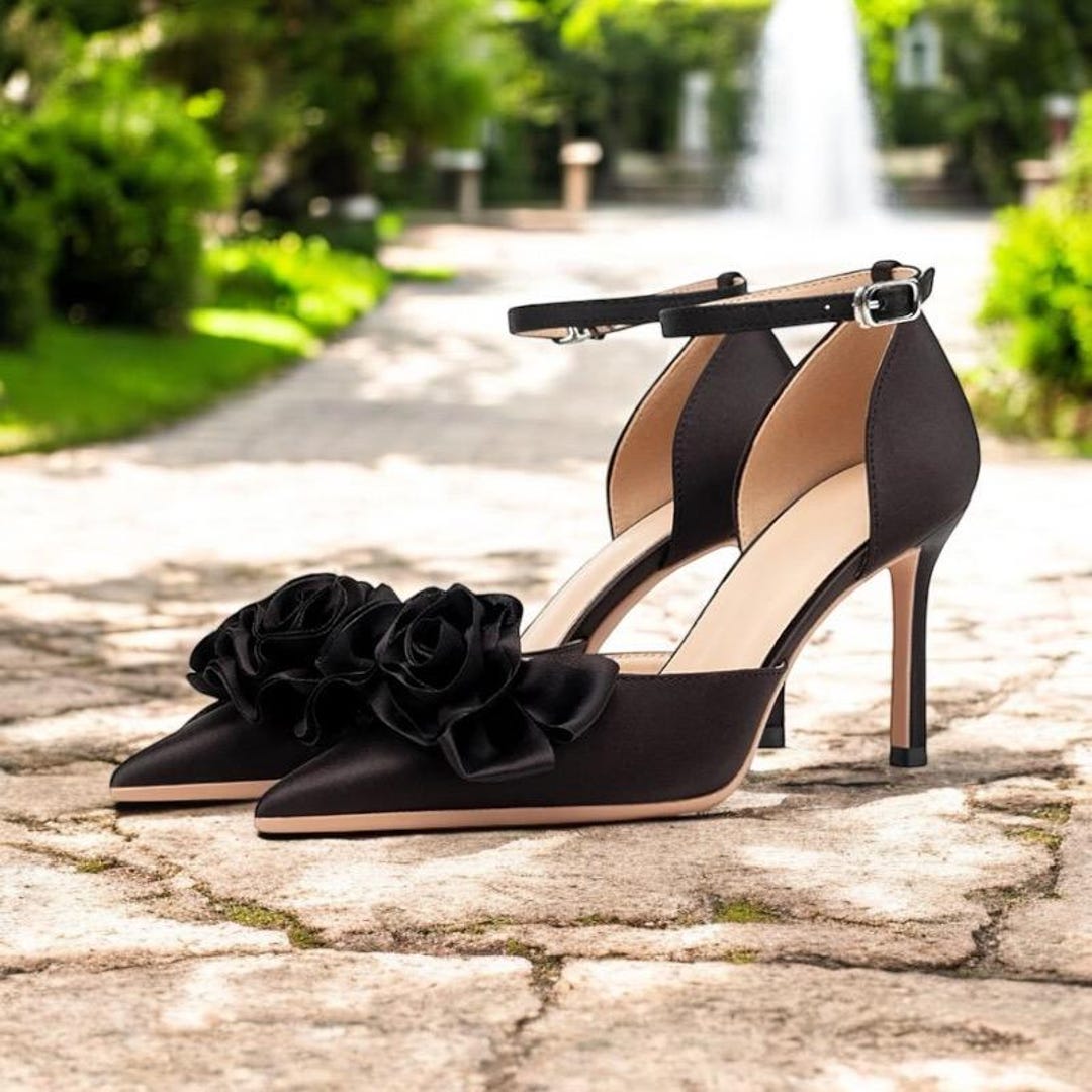 Black Satin Heels for Weddings or Special Occasions Customizable Heels ...