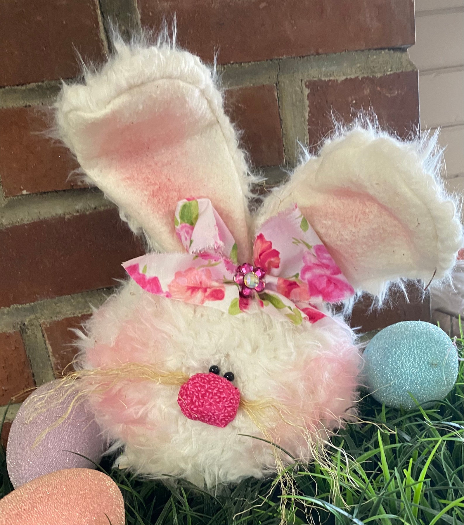 Pink Floral Fuzzy Bunny Head - Etsy