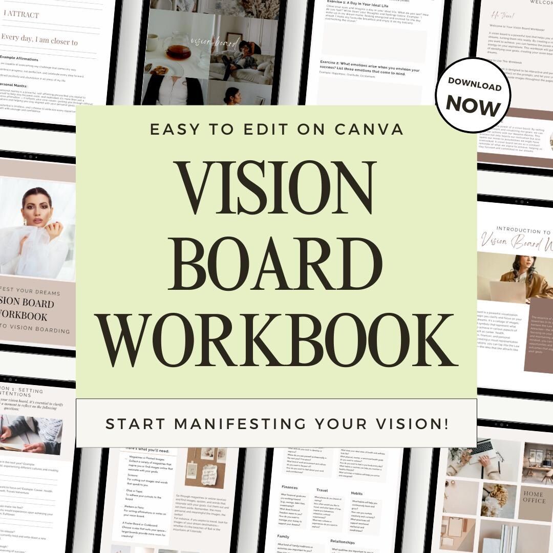 Vision Board Printable Workbook Goal Setting, Manifestation & Personal ...