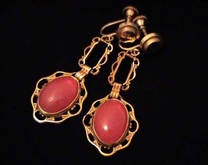 Vintage Art Deco Era Raspberry Red Cabochon Screw Back Earrings - Etsy