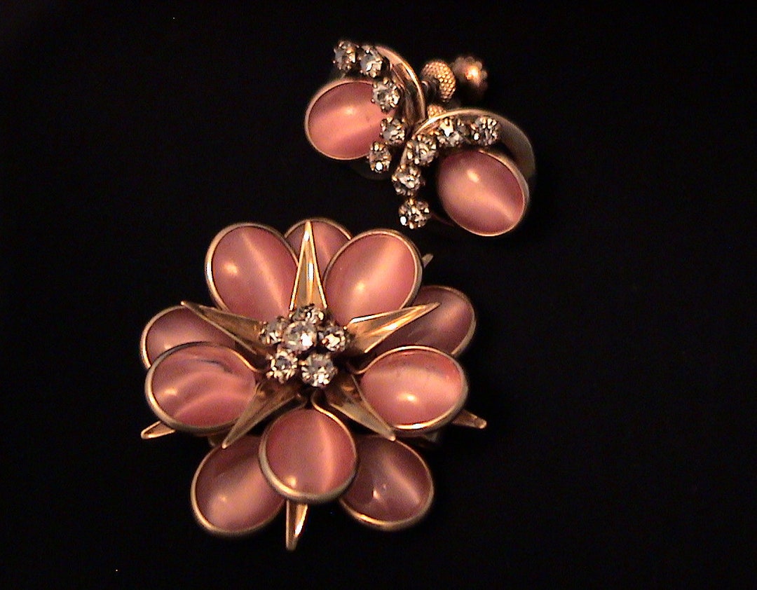 Vintage Charles Reis CRC 12K Gold Filled Pink Cat's Eye Star Flower ...