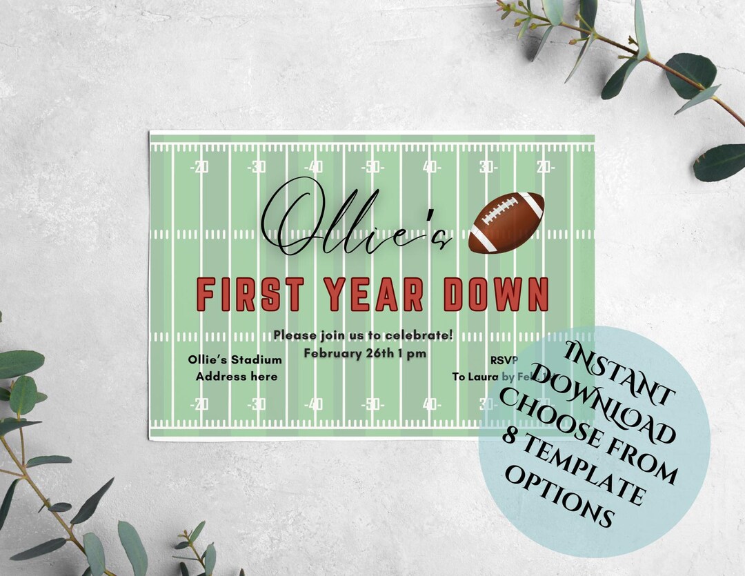 First Down First Birthday Themed Instant Download for Customizable ...