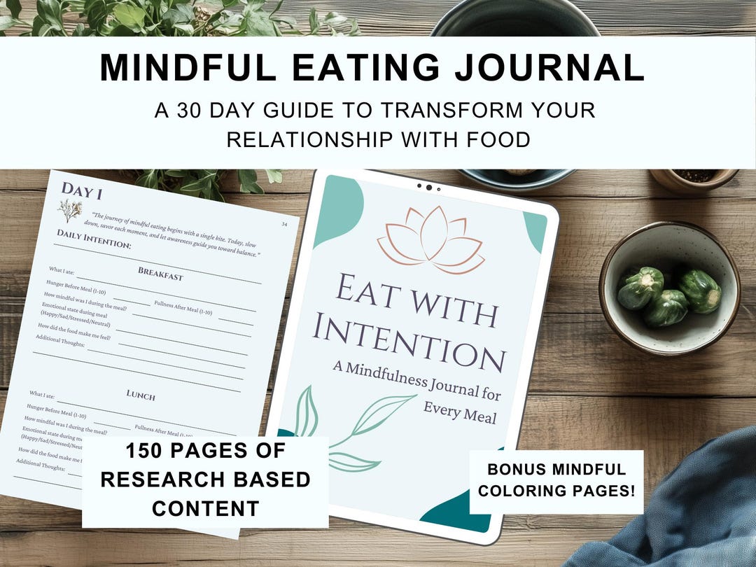 Mindful Eating Journal | 30-day Meal Tracker | Self-care and ...