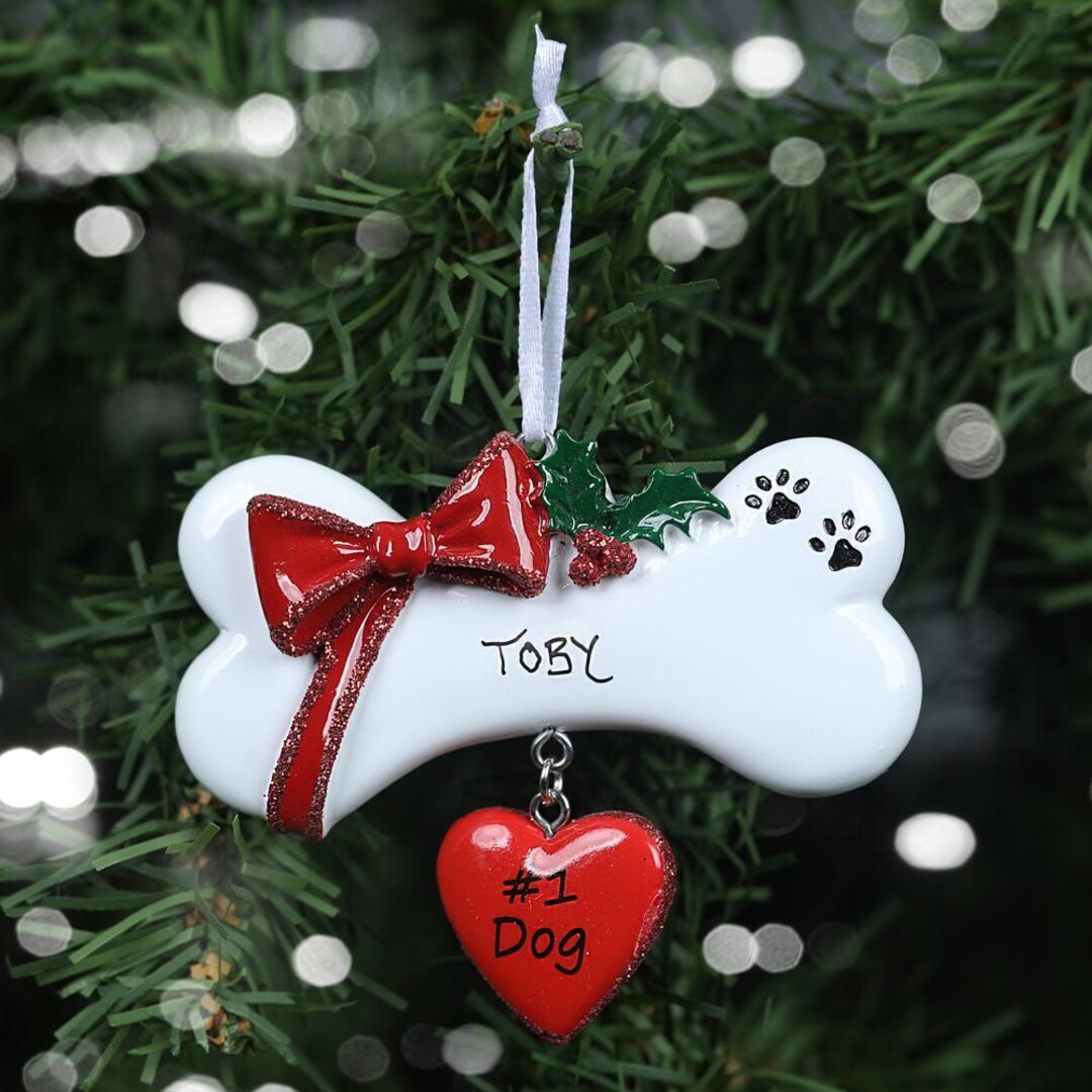 Dog Bone With Bow Personalised Christmas Decoration - Etsy