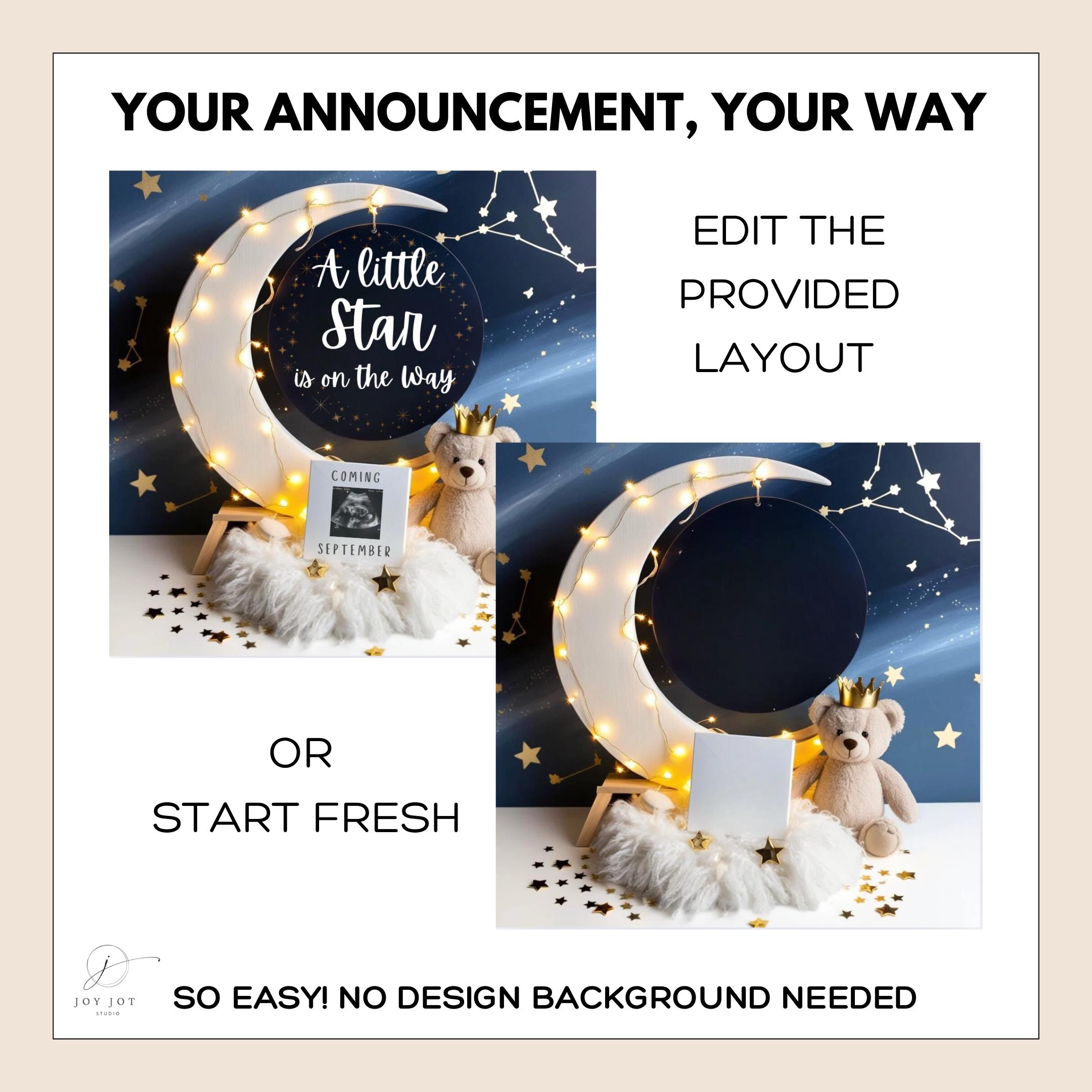 Star Space Baby Announcement Template | Editable Canva Design ...