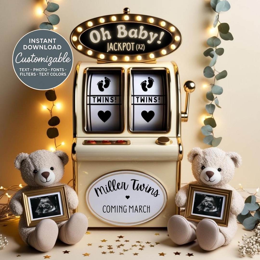 Jackpot Twin Pregnancy Announcement – Editable Canva Template, Digital ...