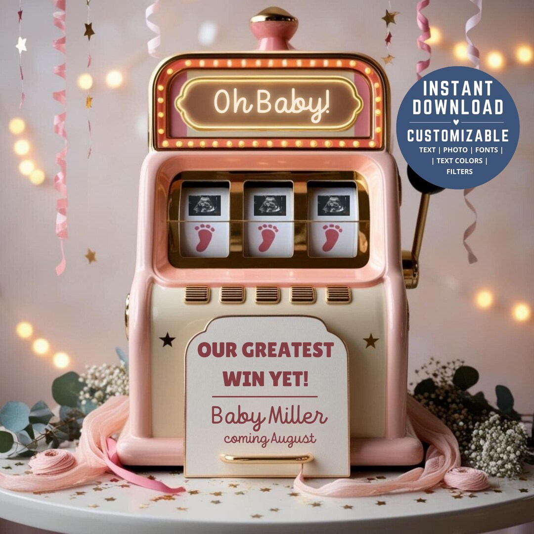 Editable Pregnancy Announcement Template Fun Casino-themed Baby Reveal ...