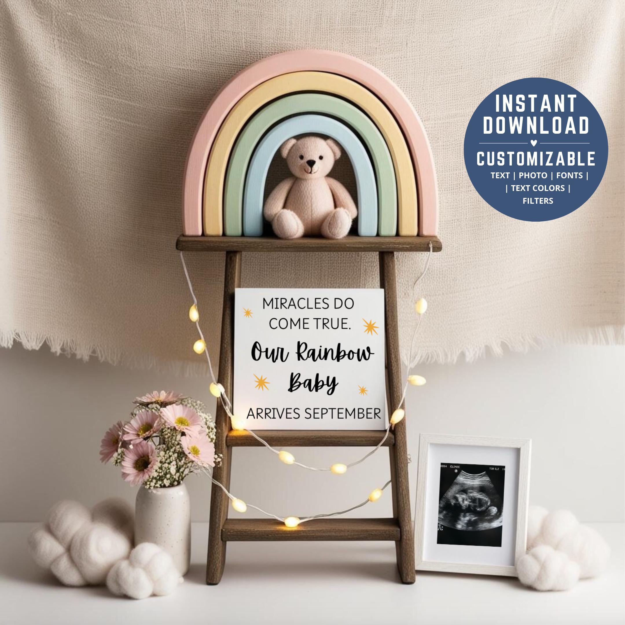 Editable Rainbow Baby Announcement Template | Pregnancy Reveal Design ...