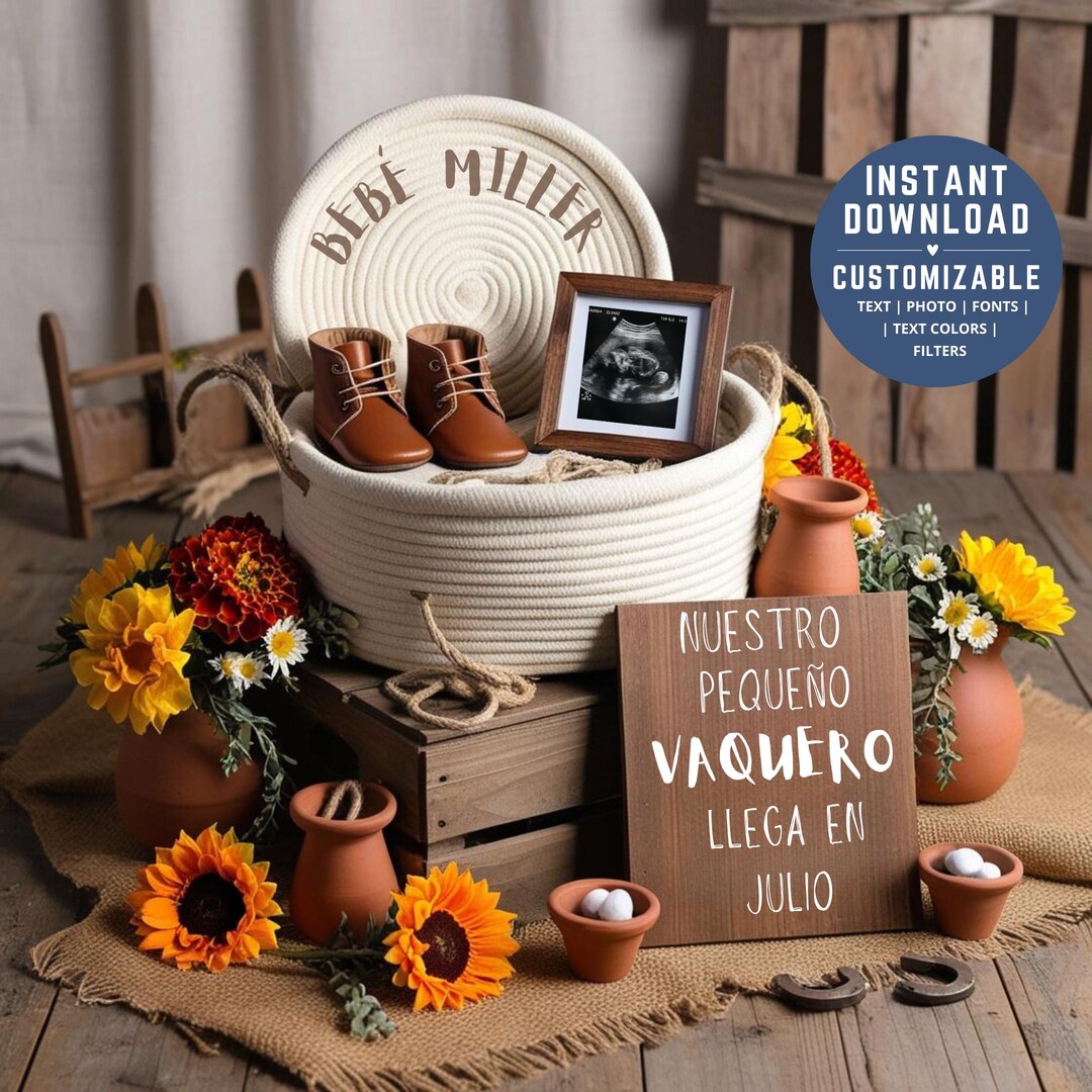 Editable Rustic Vaquero Pregnancy Reveal Template | Ranchero Baby ...