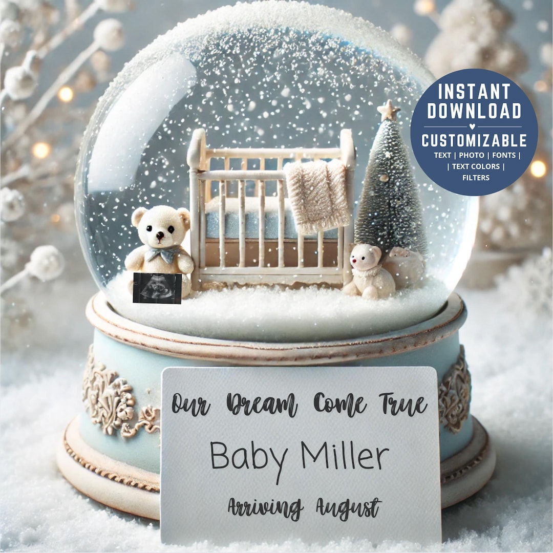 Customizable Digital Snow Globe Pregnancy Announcement | Winter Baby ...