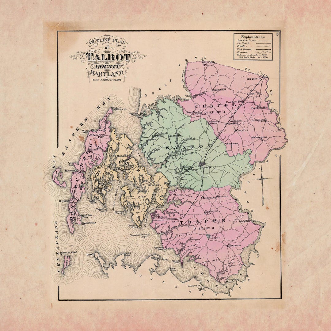 Talbot County Maryland 1877 Map - Etsy