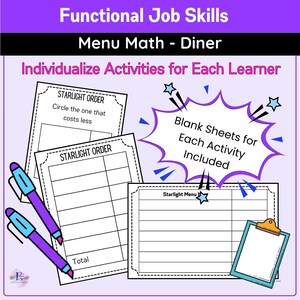 Functional Job Skills Menu Math Task Cards for Autism & Special ...