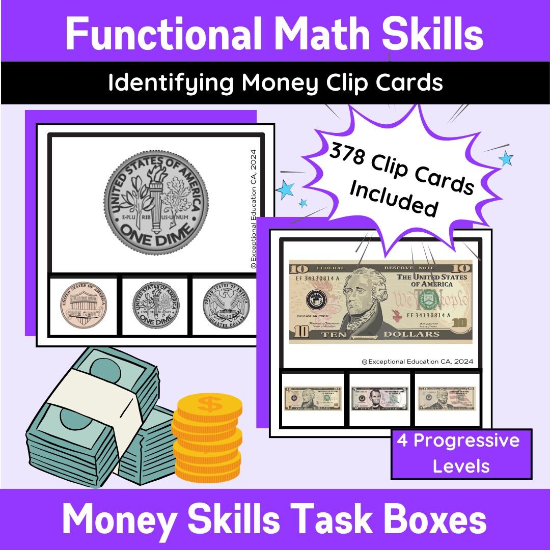 Money Identification Clip Cards: Autism Special Education Task Box ...