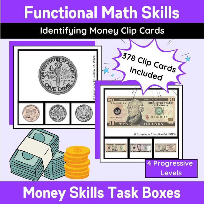 Money Identification Clip Cards: Autism Special Education Task Box ...