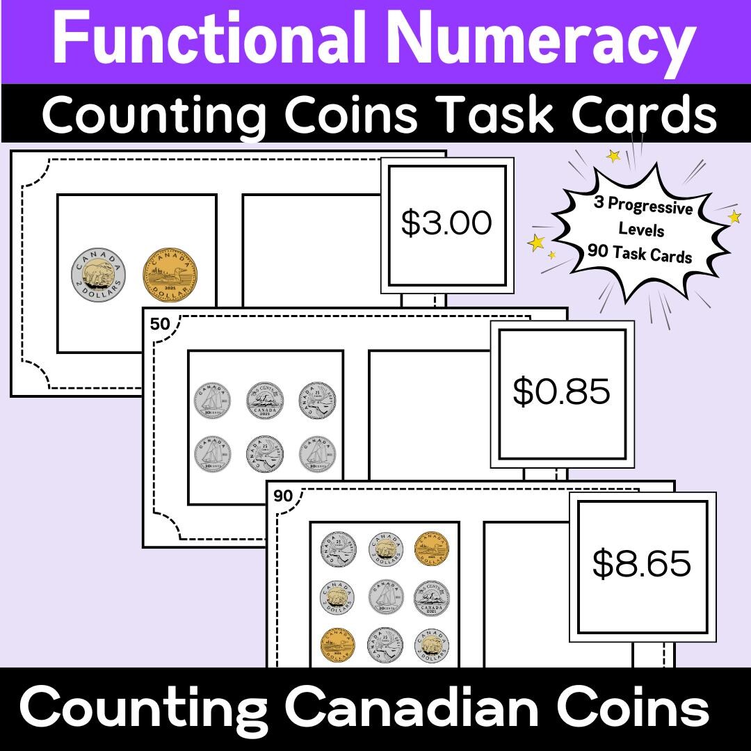 Functional Math Counting Money | Canadian Bills Task Box Cards ...