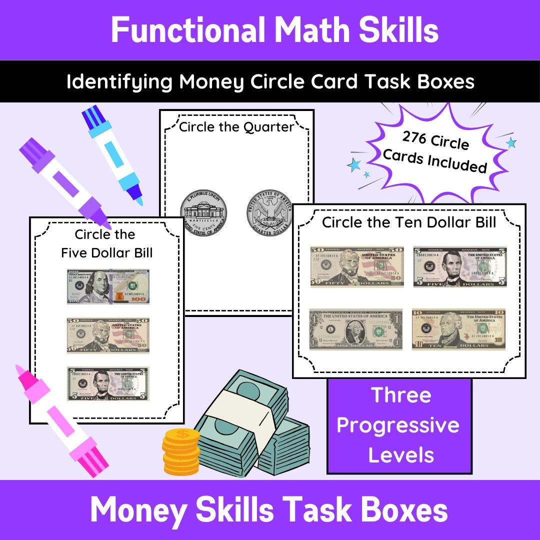 Functional Numeracy American Money Identification Task Box Circle Card ...