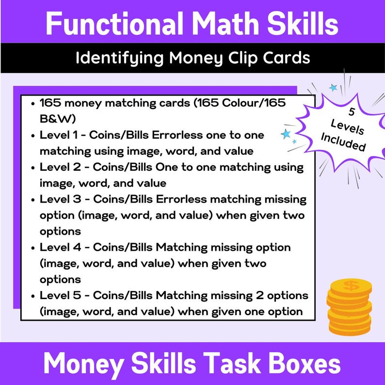 American Money Identification Functional Task Boxes for Special ...