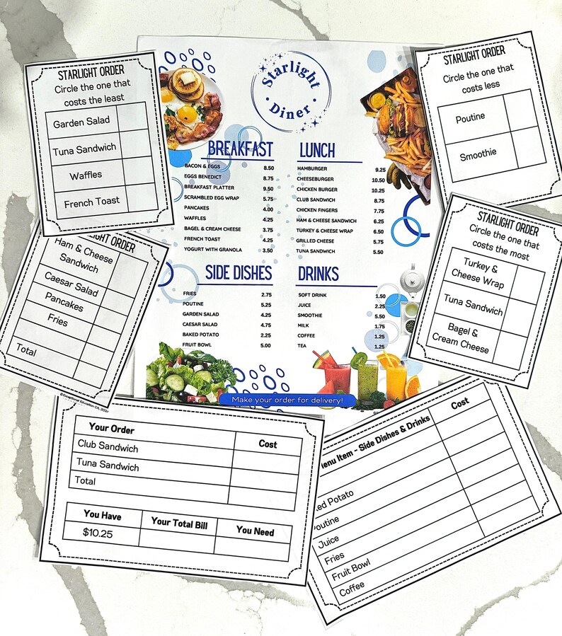 Functional Job Skills Menu Math Task Cards for Autism & Special ...