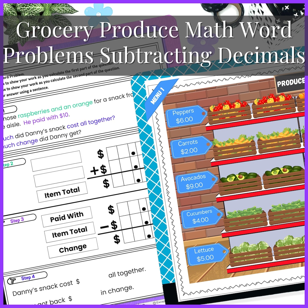 Grocery Store Math Add & Subtract Decimals Money 2 Step Word Problems ...
