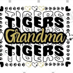 Tigers Grandma - Black and Gold Stacked Font - Sublimation PNG, DTF ...