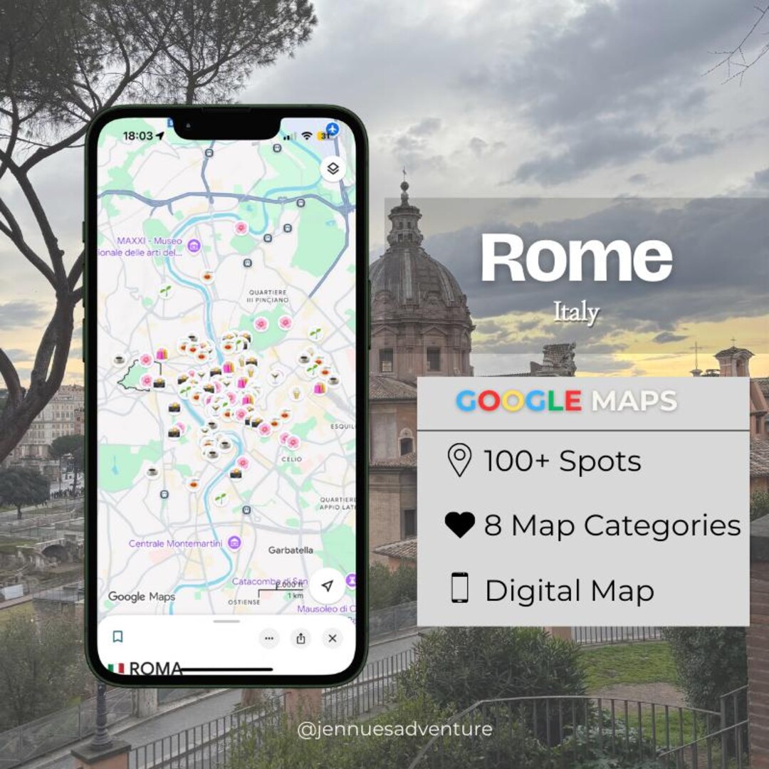 Rome Travel Map | 100+ Spots Rome | Digital Rome Map - Etsy