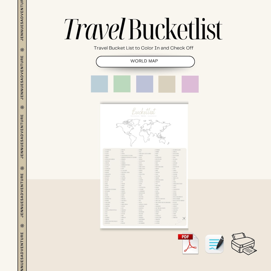 Travel Bucket List | Travel Map | Portrait Template | Printable ...