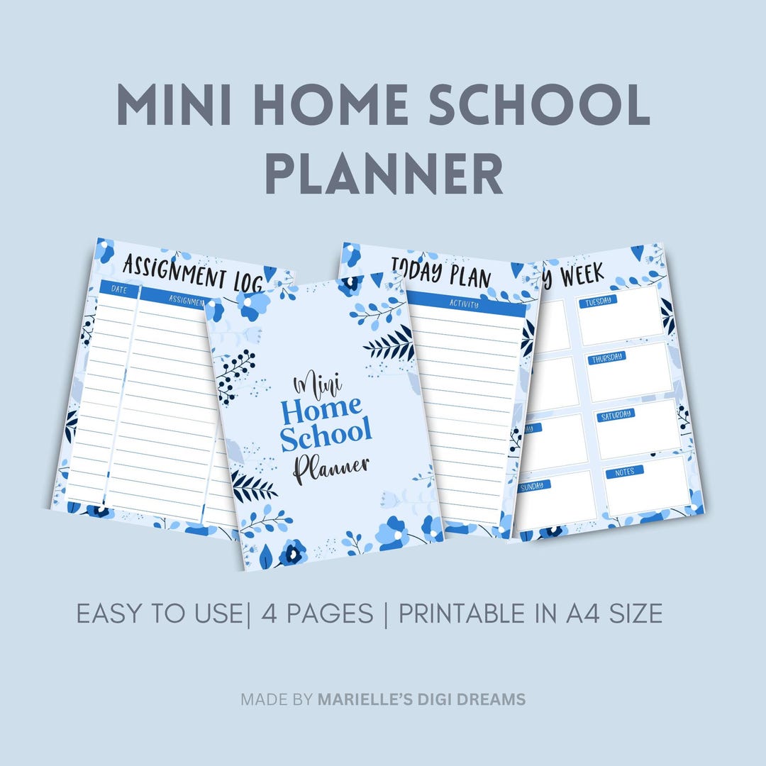 Blue Mini Homeschool Planner Printable | Assignment Log, Daily Plan ...