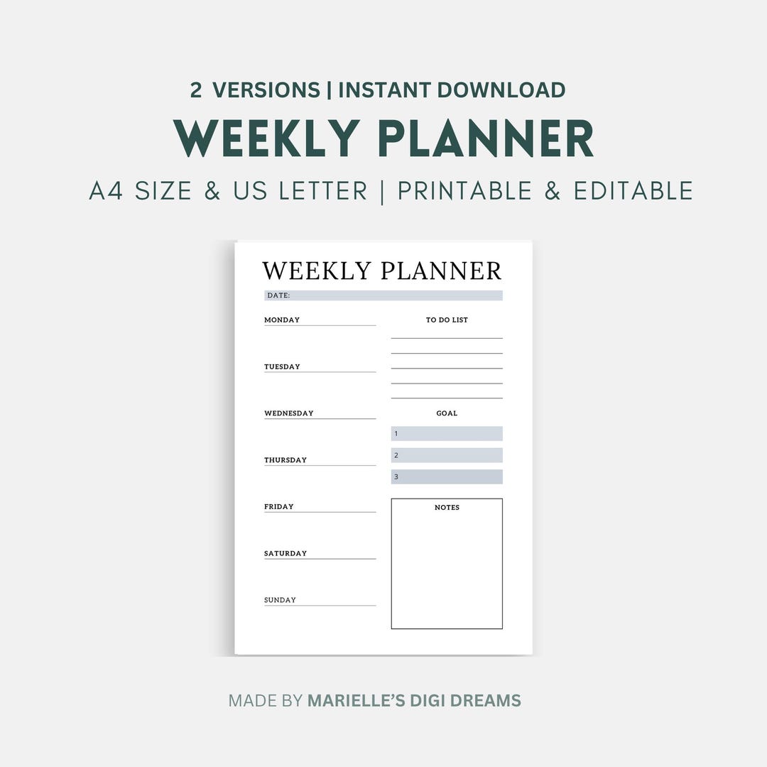Printable Weekly Planner Template, Weekly Schedule, Weekly Agenda, to ...