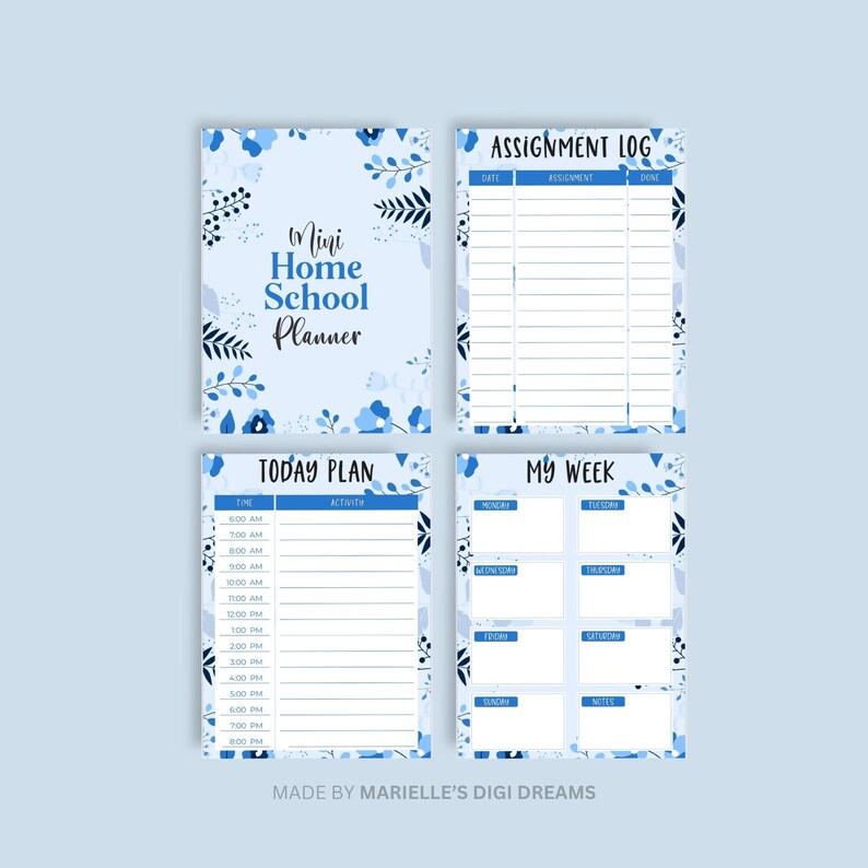Blue Mini Homeschool Planner Printable | Assignment Log, Daily Plan ...