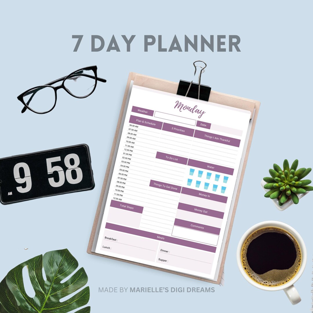 7-day Daily Planner Printable, Weekly Schedule, To-do List, Priority ...